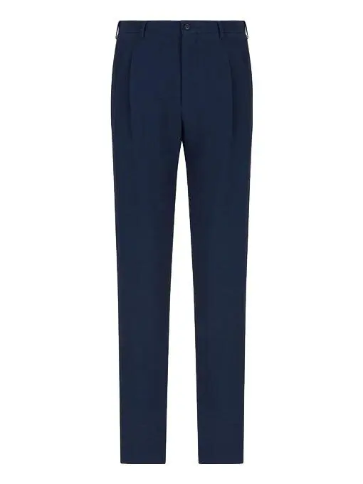 Giorgio Armani Wool Seersucker Double-pleat Trousers - Blue
