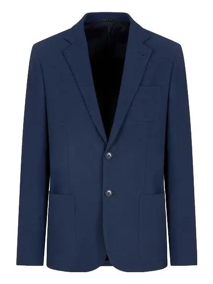Giorgio Armani Asv Upton Line Single-breasted Jacket In Seersucker Virgin Wool - Blue