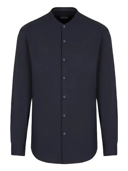 Giorgio Armani Plain-knit Stretch Cotton Icon Shirt - Navy
