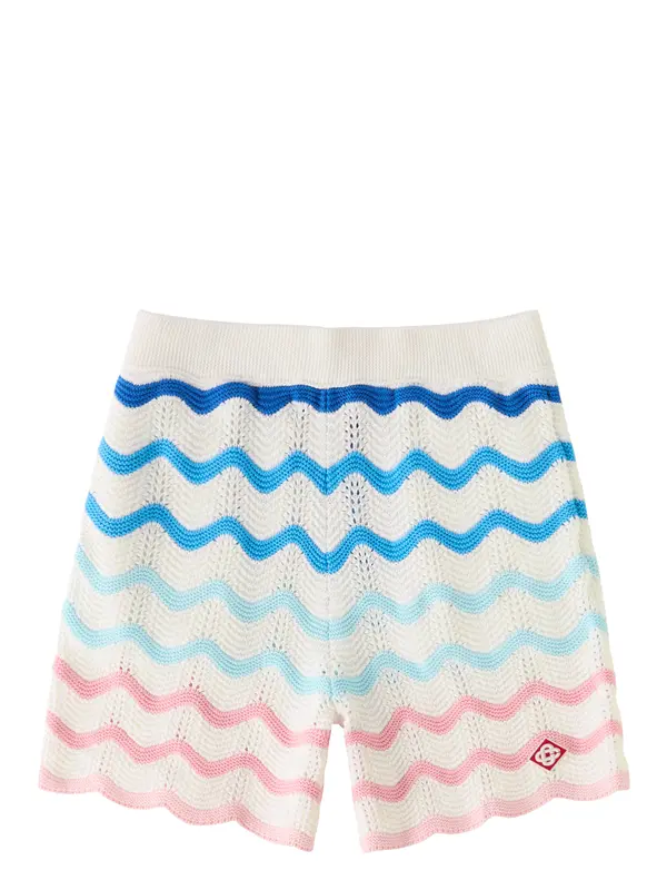 Casablanca Wave-intarsia Cotton Shorts - Multicoloured 1