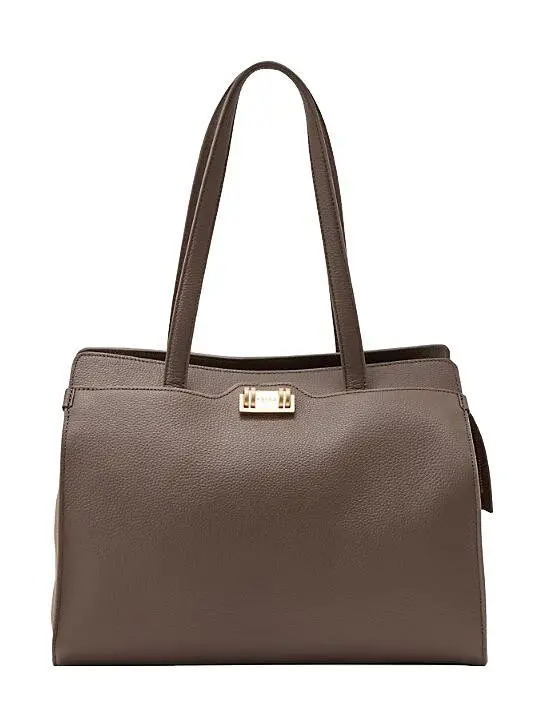 REISS Delphine Grained Leather Tote Bag - Taupe