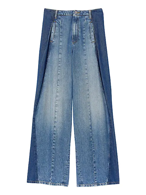 Sandro Contrast-panel Wide-leg Denim Jeans - Bleus