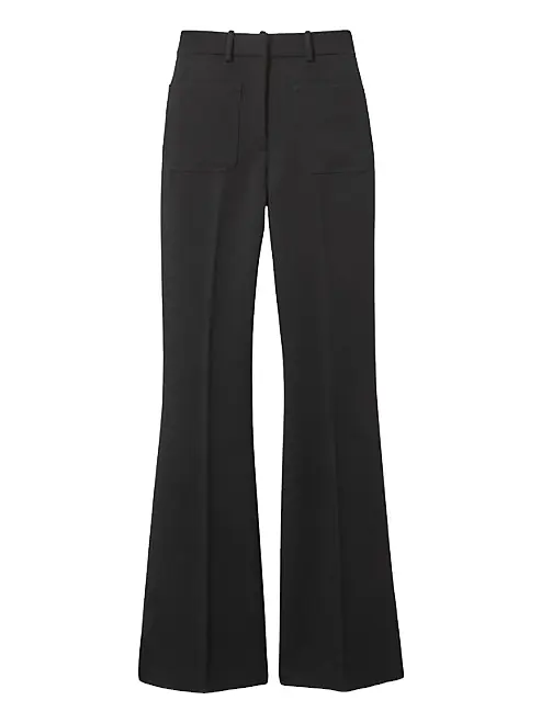 REISS Flared-leg Woven Trousers - Black
