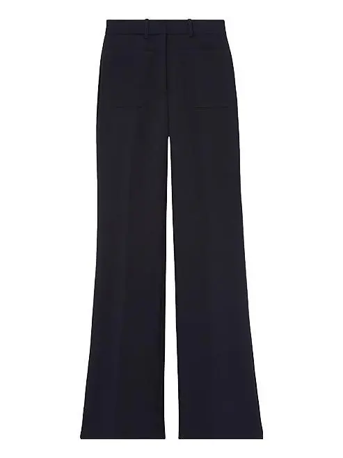 REISS Flared-leg Woven Trousers - Navy