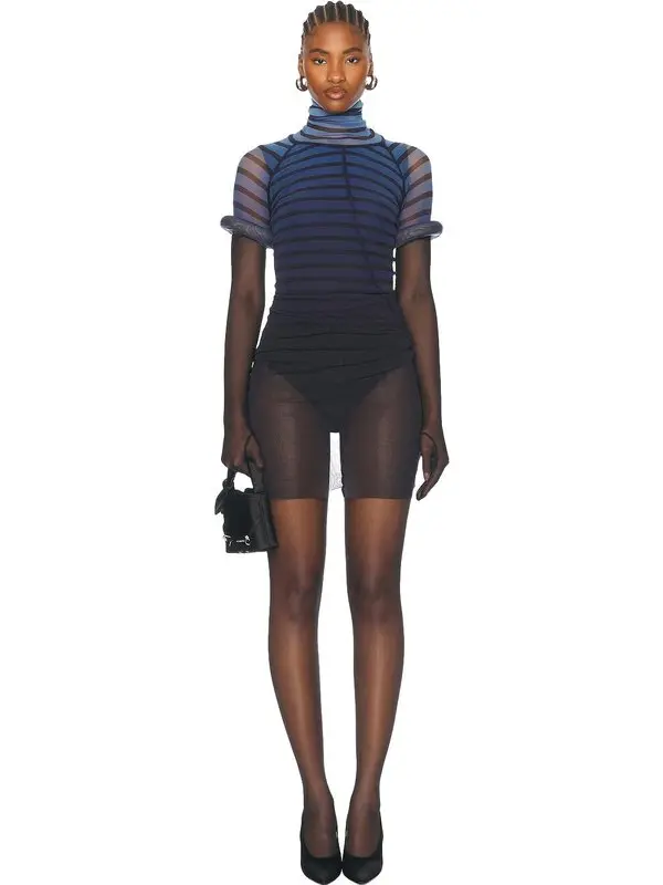 JEAN PAUL GAULTIER 3d Collar Short Dress - Black  Navy  & Light Blue
