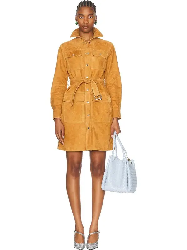 Bottega Veneta Leather Belted Shirt Dress - Peanut Butter