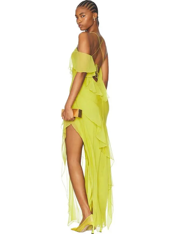 THE SEI Ruffle Bias Gown - Chartreuse