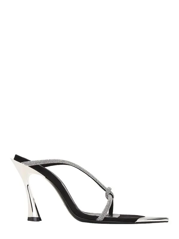 MUGLER Bombe' Mules - Black & Crystal