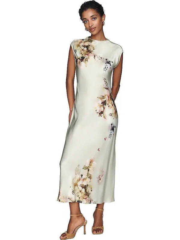 Maeve Mock-neck Midi Slip Dress - Green Pattern