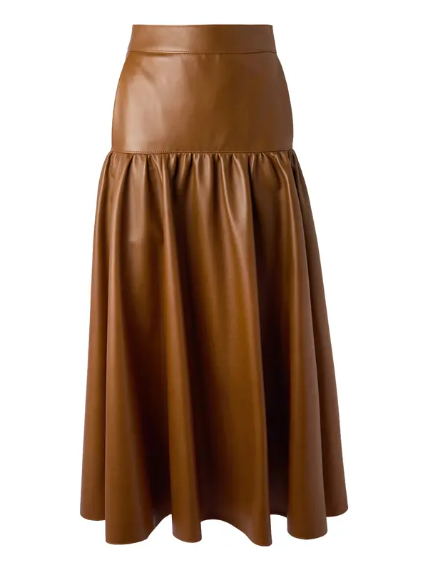 Saint Laurent Tiered Leather Midi Skirt - Brown