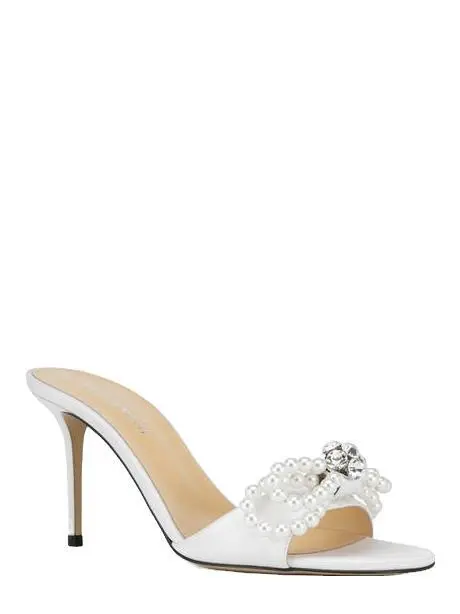 Mach & Mach Double Faux Pearl Bow Sandal - White