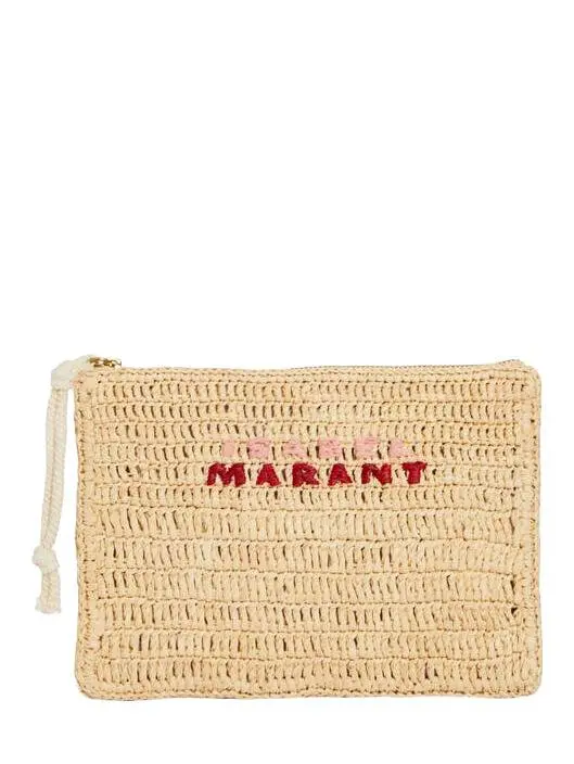 Isabel Marant Praia Raffia Zip Pouch - Natural/ Pink