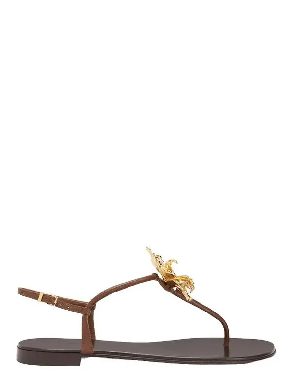 GIUSEPPE ZANOTTI Orchid Leather Flat Thong Sandals - Gold