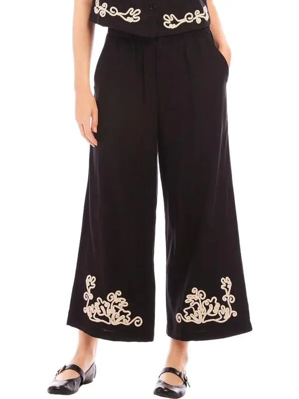 Fifteen Twenty Mason Rope Stitch Linen Blend Ankle Pants - Black/ Cream