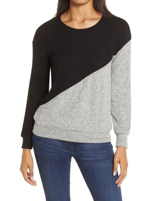 GIBSONLOOK Color Block Pullover - Heather Grey/black