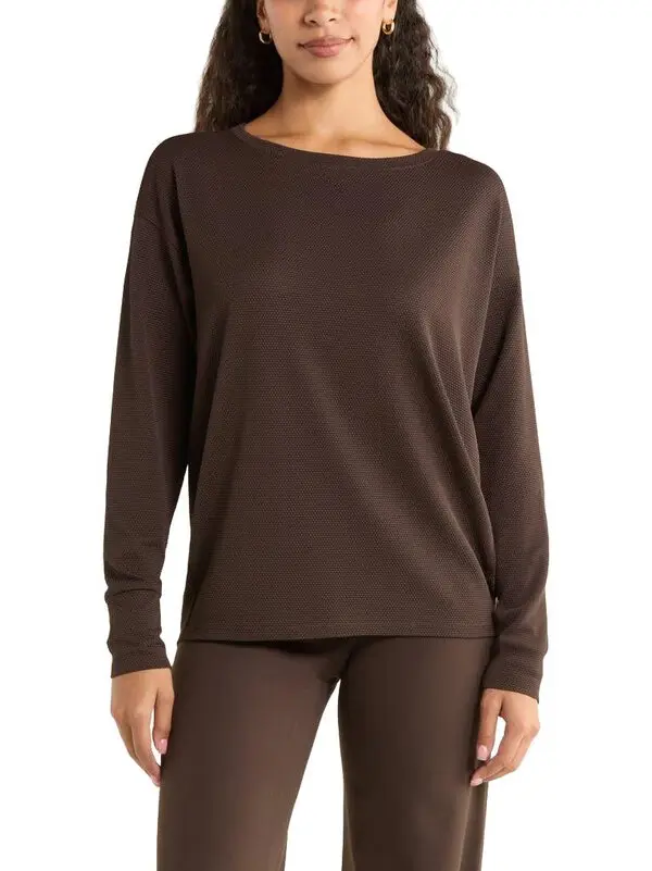 Zella Textured Equilibrium Long Sleeve T-shirt - Brown Mole