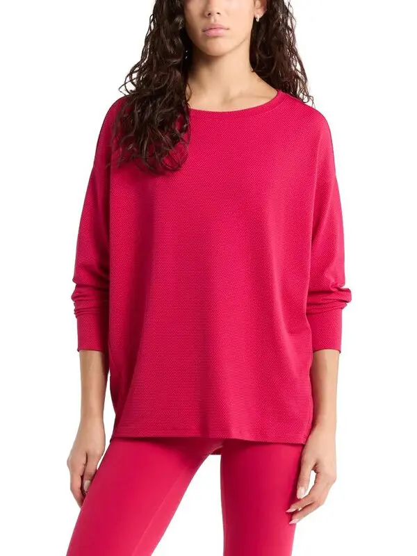 Zella Textured Equilibrium Long Sleeve T-shirt - Red Cerise