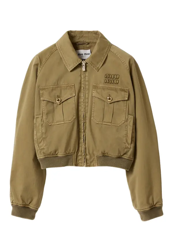 Miu Miu Garment-dyed Cotton Satin Bomber Jacket - Olive Green