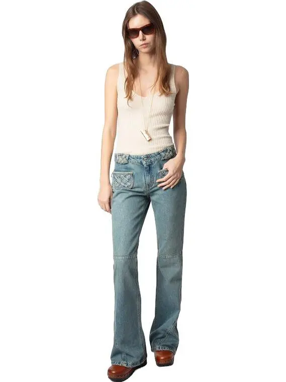 Zadig&Voltaire Ecume Jeans Mid-rise Bootcut Denim With Braided Details - Blue