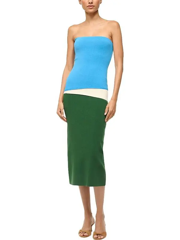 Staud La Serna Color Blocked Midi Dress - Jungle/sky/ivory