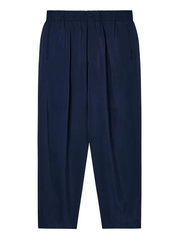 Giorgio Armani Washed Silk-blend Single-pleat Trousers - Navy_blue