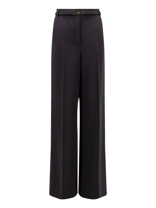 Elisabetta Franchi Tuxedo Trousers With Belt And Enamelled Detail - Black