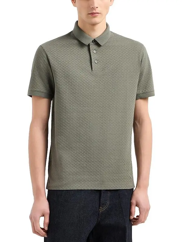 Emporio Armani Textured Jacquard Basketweave Polo Shirt - Basil Green