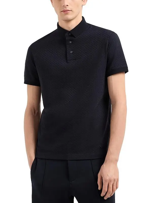 Emporio Armani Textured Jacquard Basketweave Polo Shirt - Navy Blue