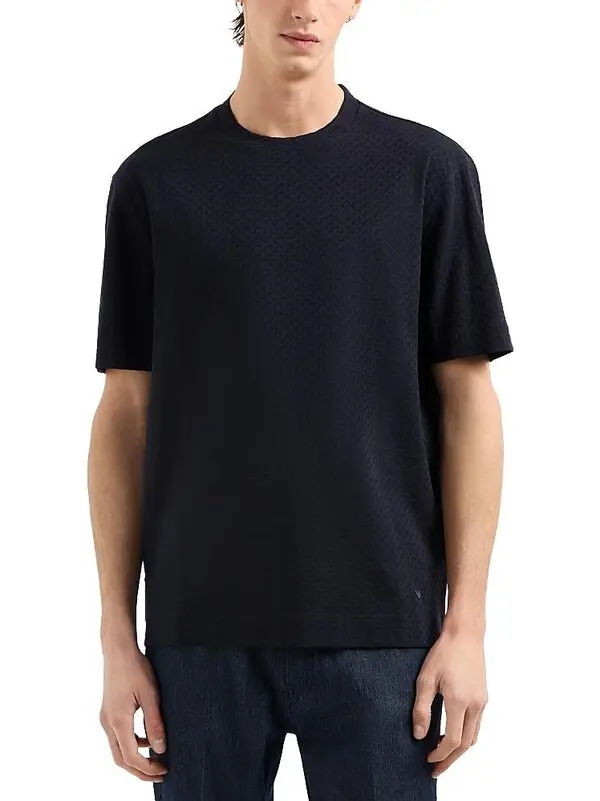 Emporio Armani Jacquard Basketweave Tee - Navy Blue