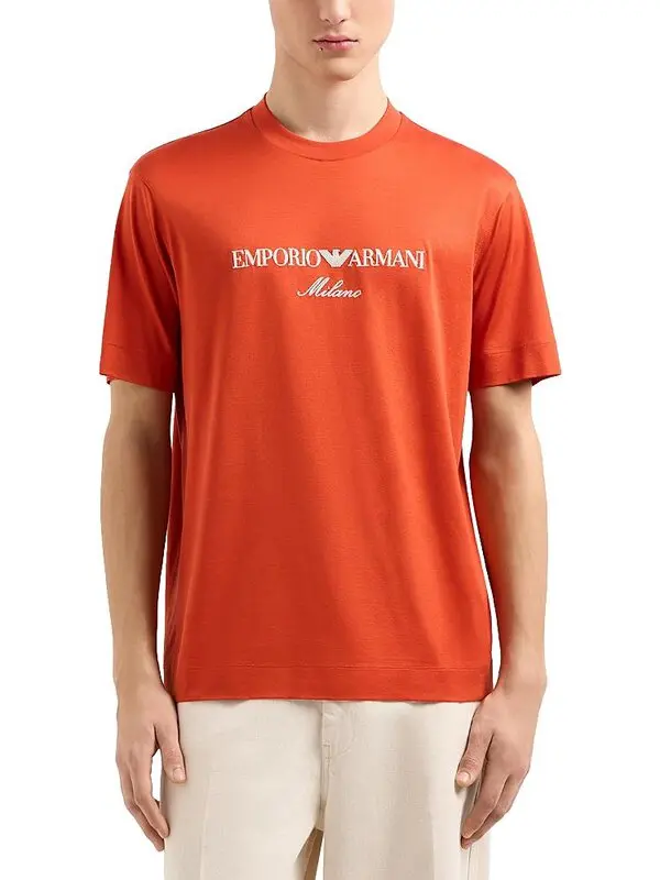Emporio Armani Embroidered Logo Tee - Red Clay