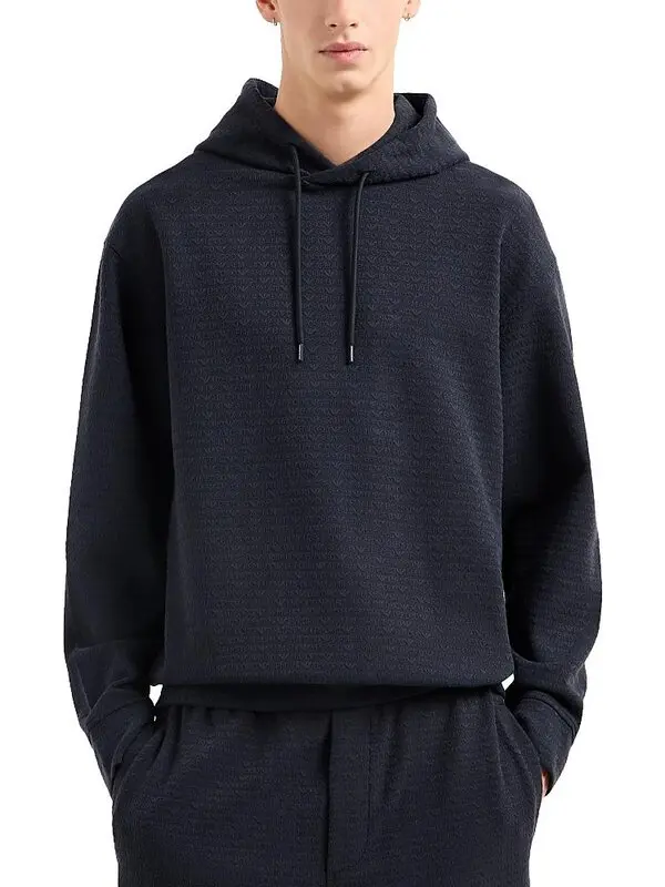 Emporio Armani Jacquard Logo Hooded Sweatshirt - Navy Blue