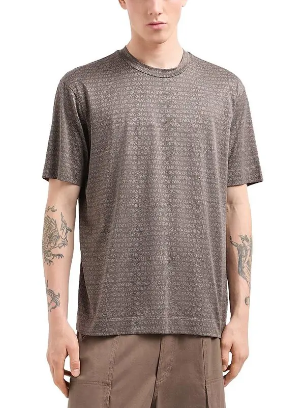 Emporio Armani Jacquard Logo Tee - Brown