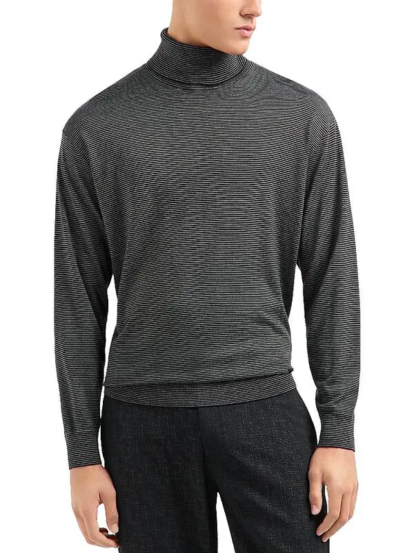 Emporio Armani Pinstriped Turtleneck Sweater - Navy Blue/grey