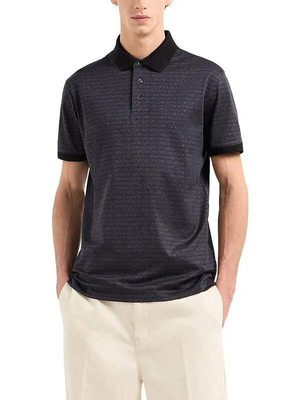 Emporio Armani Jacquard Logo Lettering Polo Shirt - Black