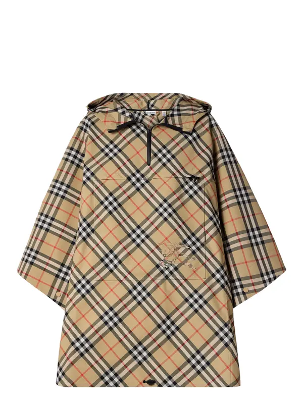 Burberry Hooded Checked Twill Cape - Brown