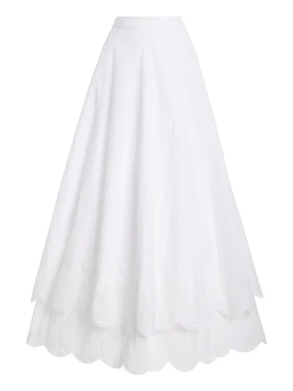Alejandra Alonso Rojas Cotton Broderie Maxi Skirt - White