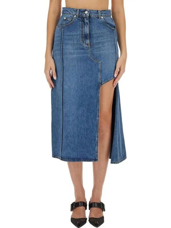 Alexander McQueen Pencil Skirt With Cut Out - Denim