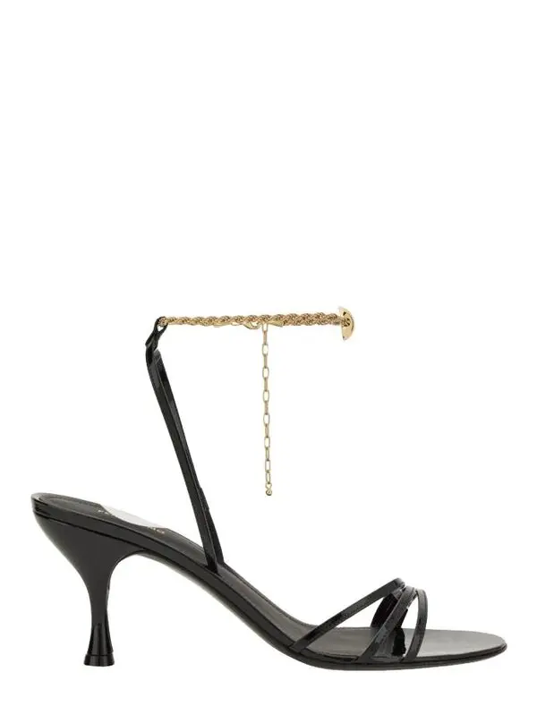 FERRAGAMO Sandal With Chain Link Detailing - Black