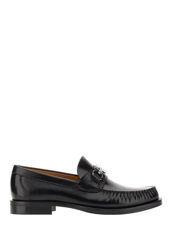 FERRAGAMO Gancini Leather Moccasin - Black