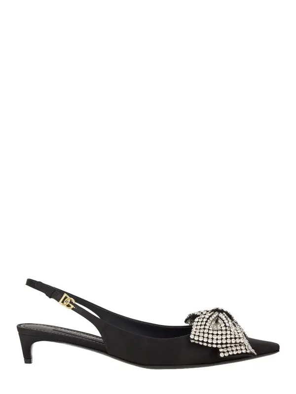 Dolce & Gabbana Satin Slingback With Rhinestone Embroidery - Black