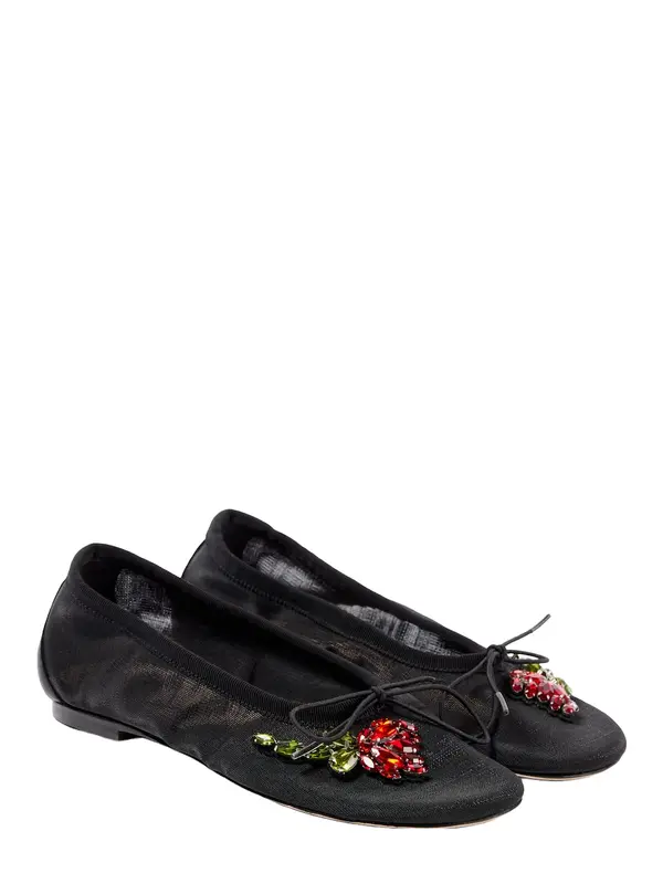 Simone Rocha Bow-detail Embellished Ballet Flats - Black