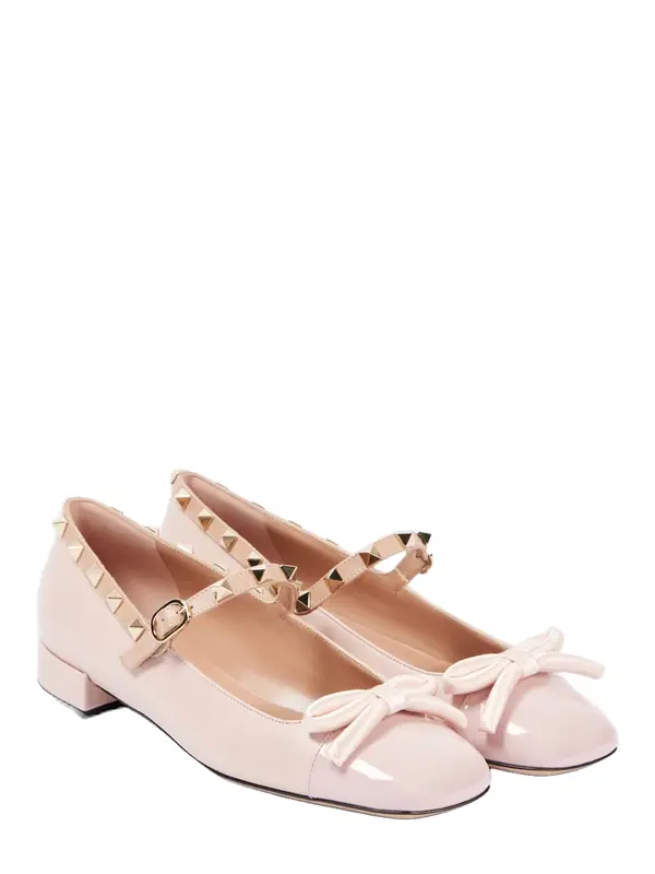 Valentino Garavani Rockstud Bow Leather Ballet Flats - Pink