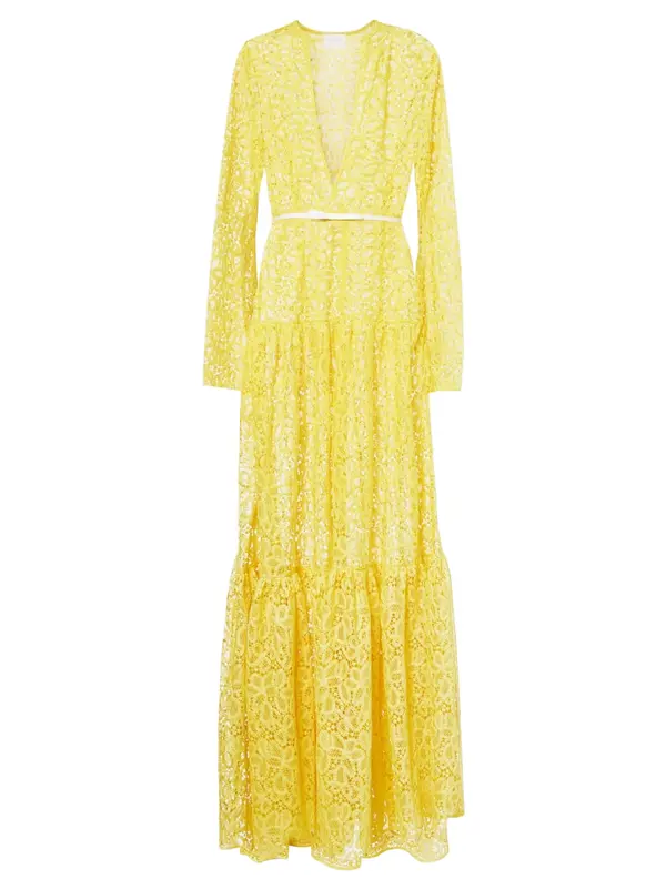 Giambattista Valli Tiered Guipure Lace Gown - Yellow