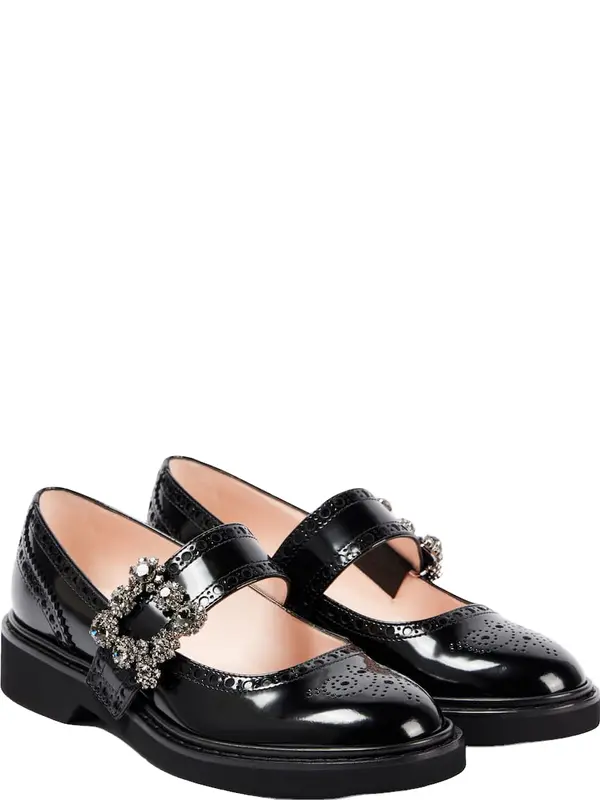 ROGER VIVIER Viv' Rangers Patent Leather Mary Jane Flats - Black