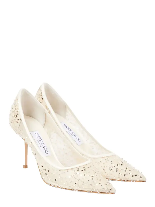JIMMY CHOO Love 85 Beaded Mesh Pumps - White
