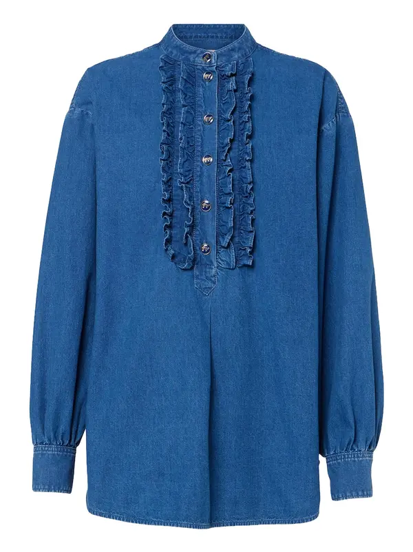 Valentino Garavani Ruffled Denim Blouse - Blue