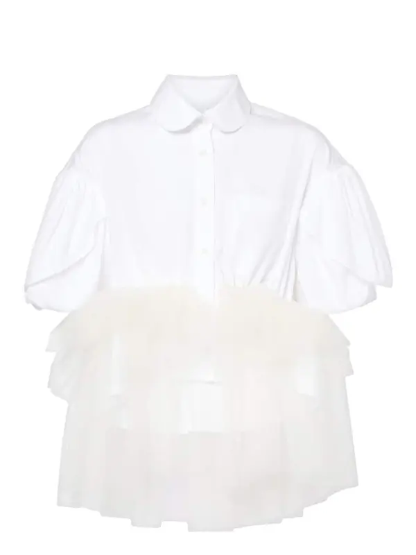 Simone Rocha Tulle-trimmed Cropped Shirt - White
