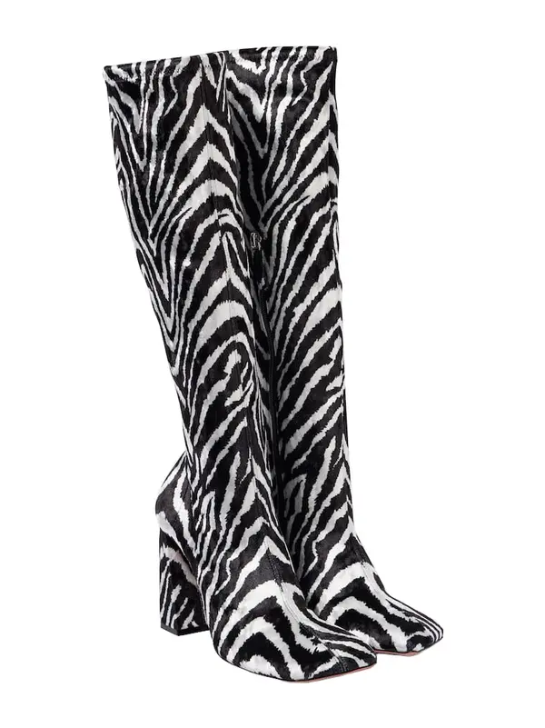 Amina Muaddi Marine Stretch 95 Velvet Knee-high Boots - Black