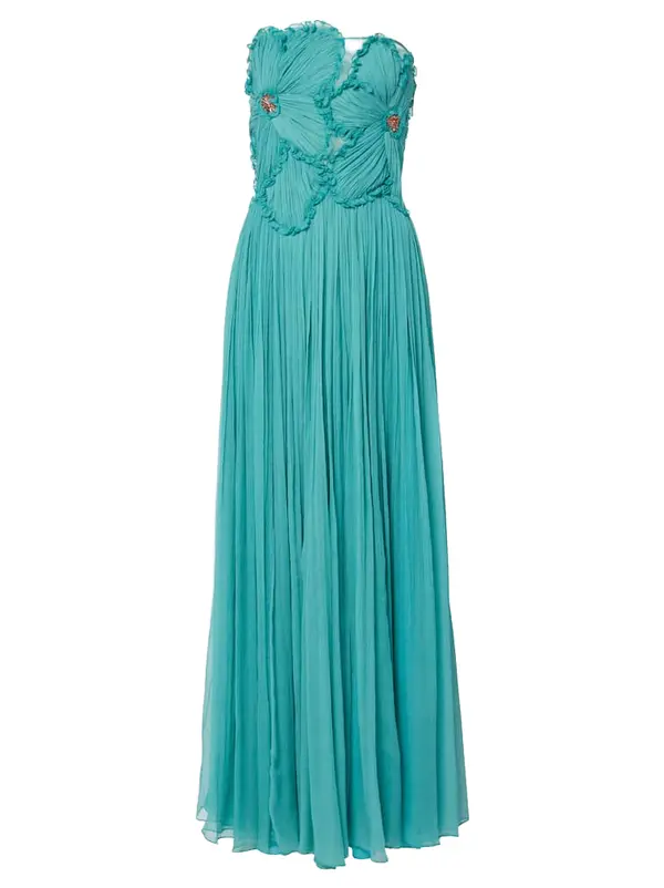 Costarellos Adamaris Embellished Silk-blend Chiffon Gown - Blue
