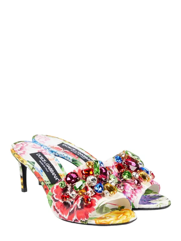 Dolce & Gabbana Kiera Floral Embellished Brocade Mules - Multicoloured
